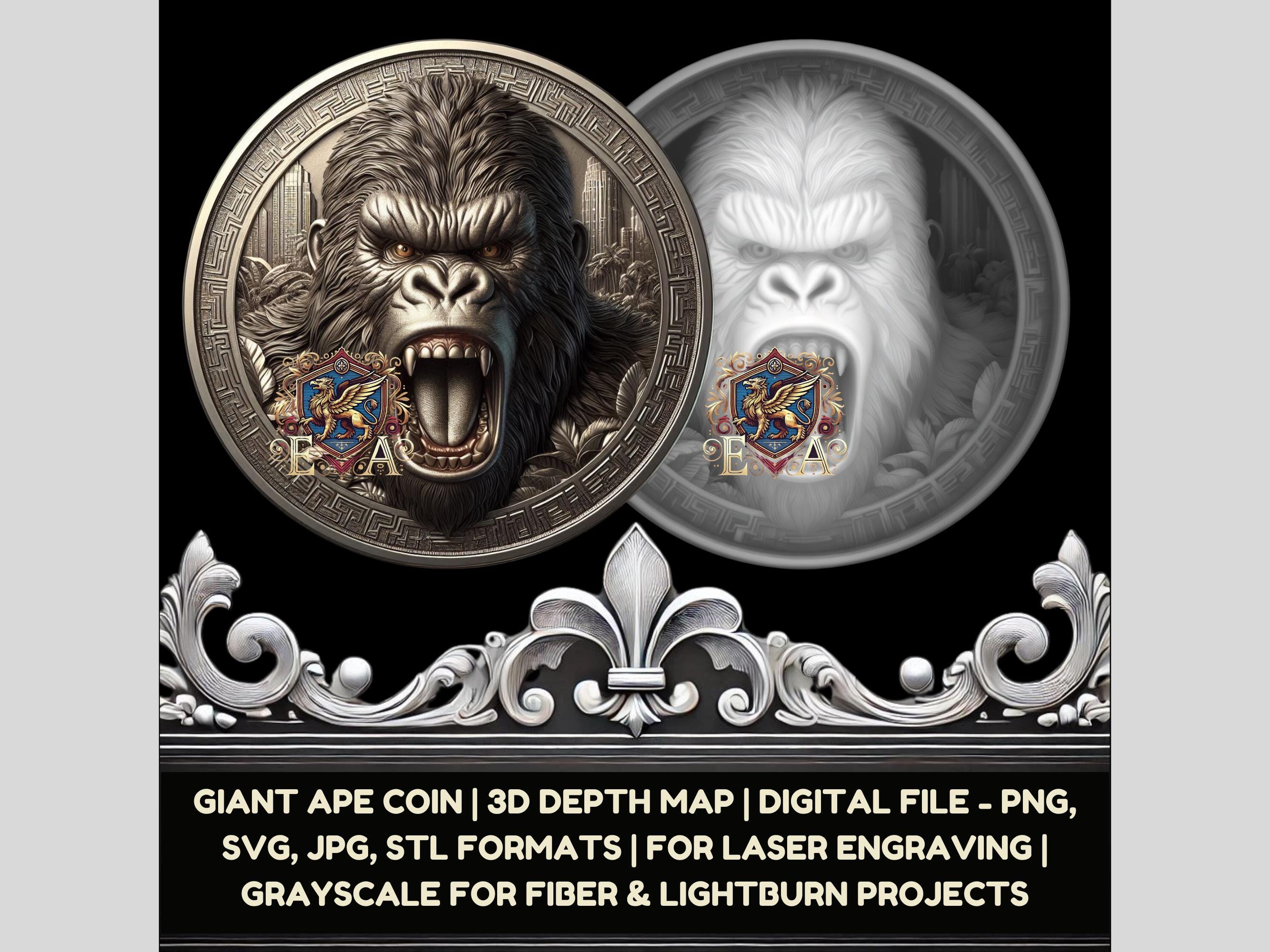 Giant Ape Coin 3D Depth Map Digital File - PNG, SVG, JPG Formats for ...