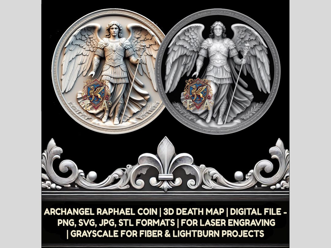 Archangel Raphael Coin 3D Depth Map Digital File | PNG, Jpg, STL ...