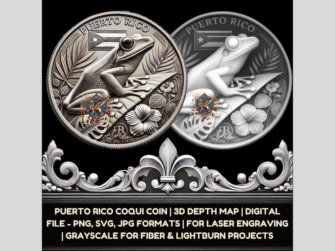 Puerto Rico Coqui Coin 3D Depth Map Digital File - PNG, SVG, JPG ...