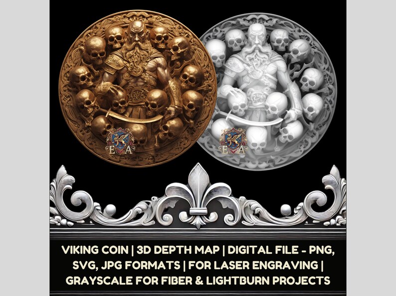 Viking Coin 3D Depth Map Digital File - PNG, SVG, JPG Formats for Laser ...