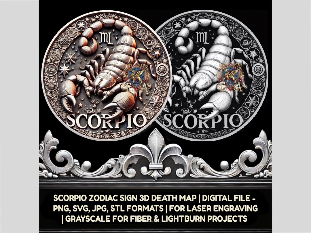 Scorpio Zodiac Sign Coin 3D Depth Map Digital File - PNG, SVG, JPG ...