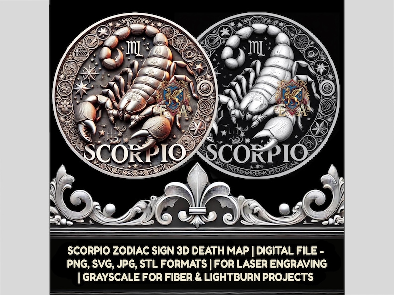 Scorpio Zodiac Sign Coin 3D Depth Map Digital File - PNG, SVG, JPG ...