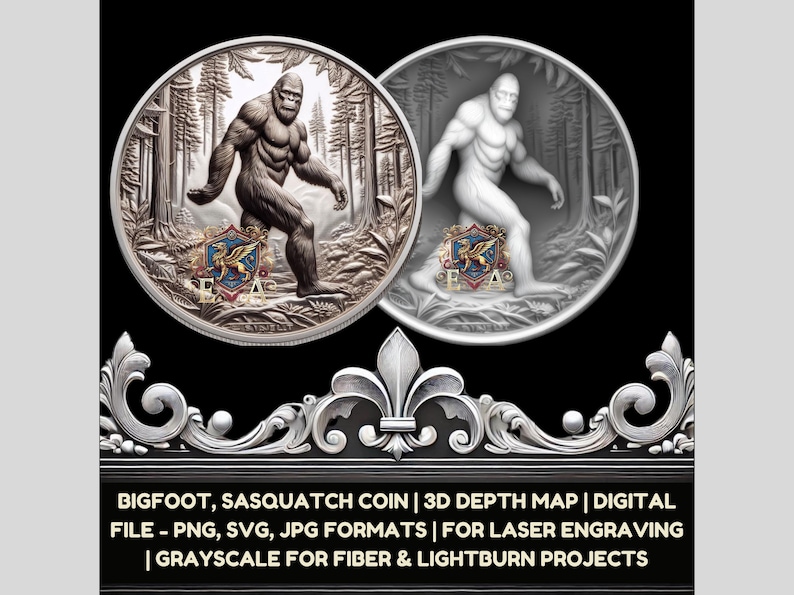 Bigfoot, Sasquatch Coin 3D Depth Map Digital File - PNG, SVG, JPG ...