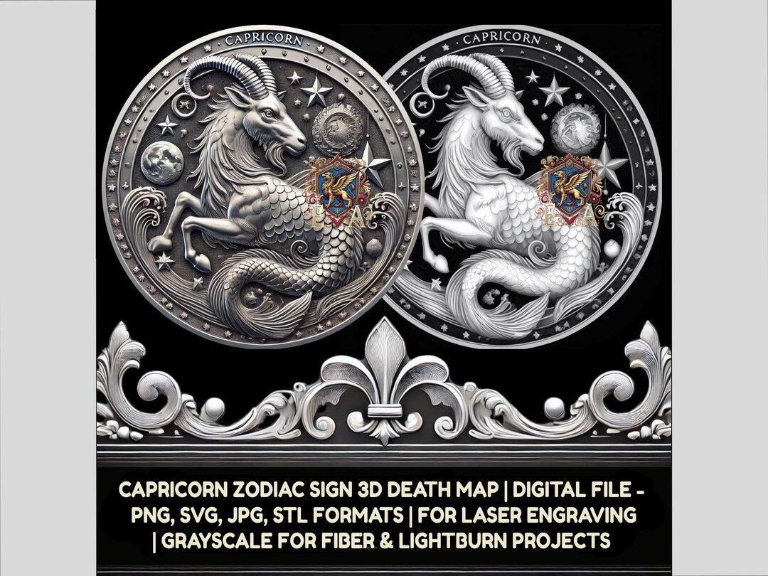 Capricorn Zodiac Sign 3D Depth Map Digital File | PNG, Jpg, STL Formats ...