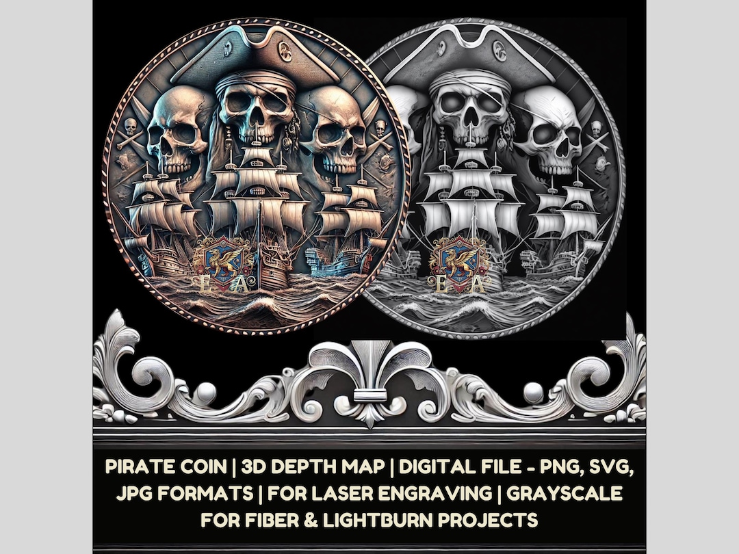 Pirate Coin 3D Depth Map Digital File | PNG, Jpg, STL Formats | CNC ...