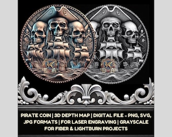3D Pirate Skull Coin Depth Map - Etsy