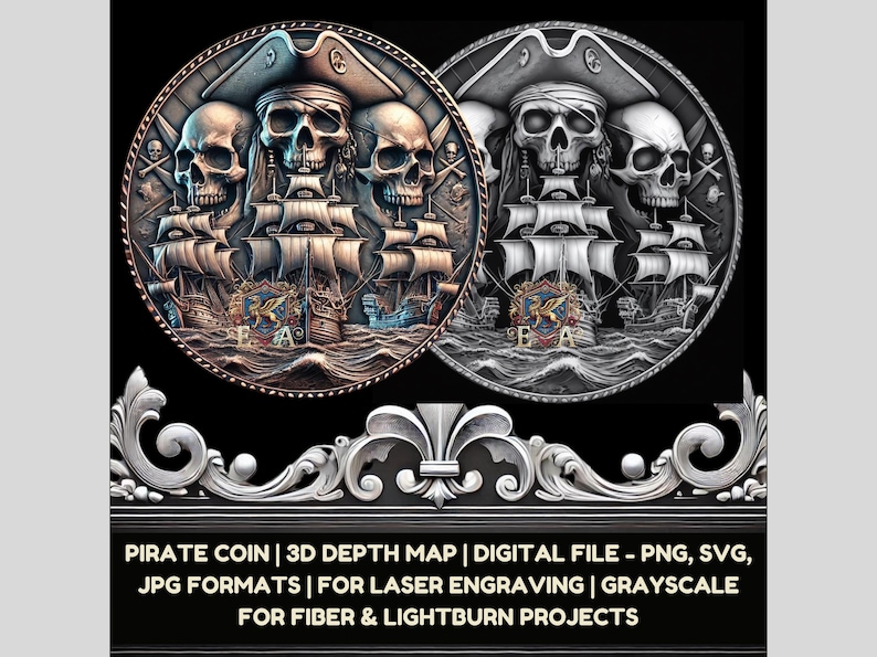 Pirate Coin 3D Depth Map Digital File | PNG, Jpg, STL Formats | CNC ...