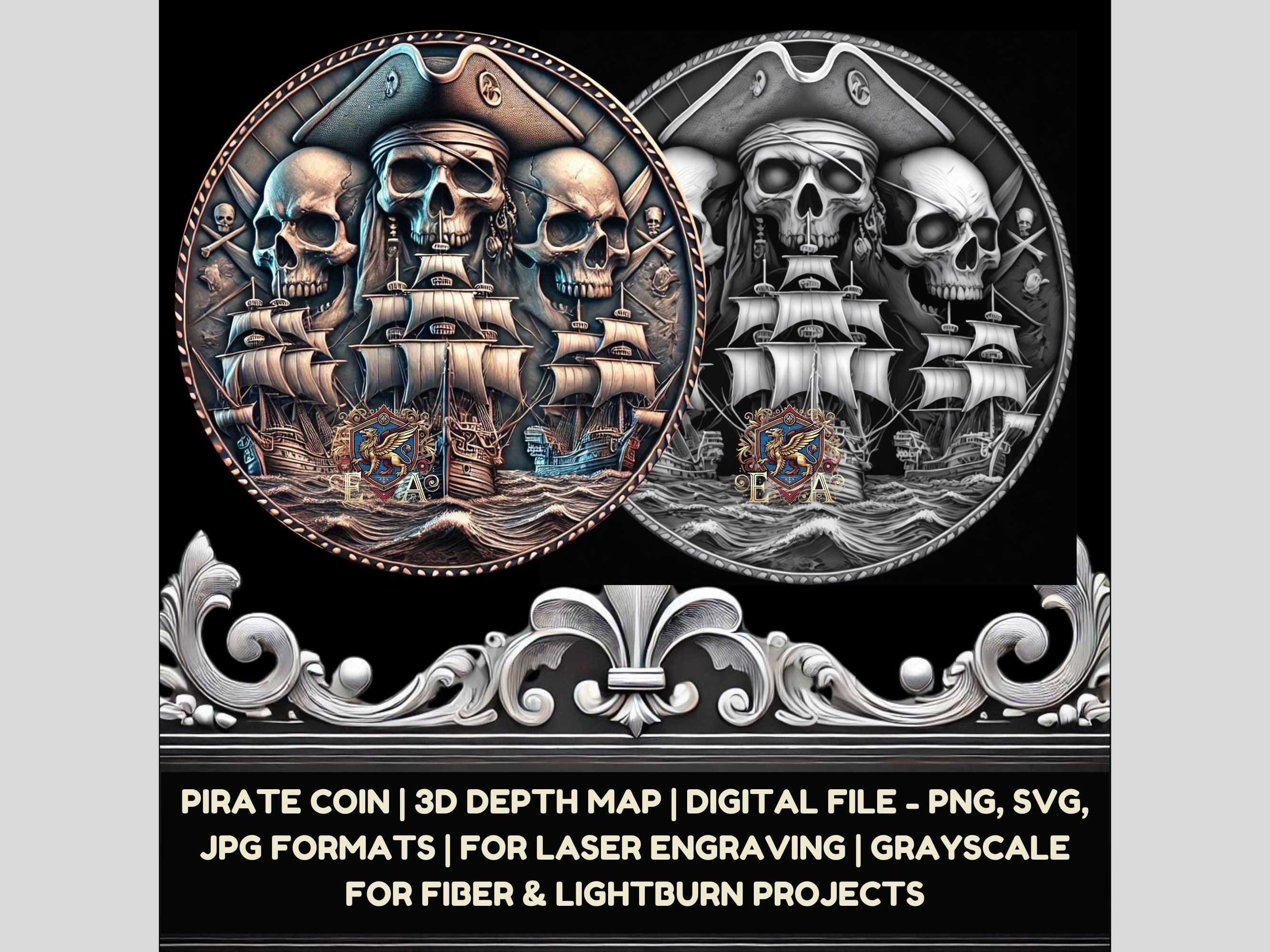 Pirate Coin 3D Depth Map Digital File | PNG, Jpg, STL Formats | CNC ...