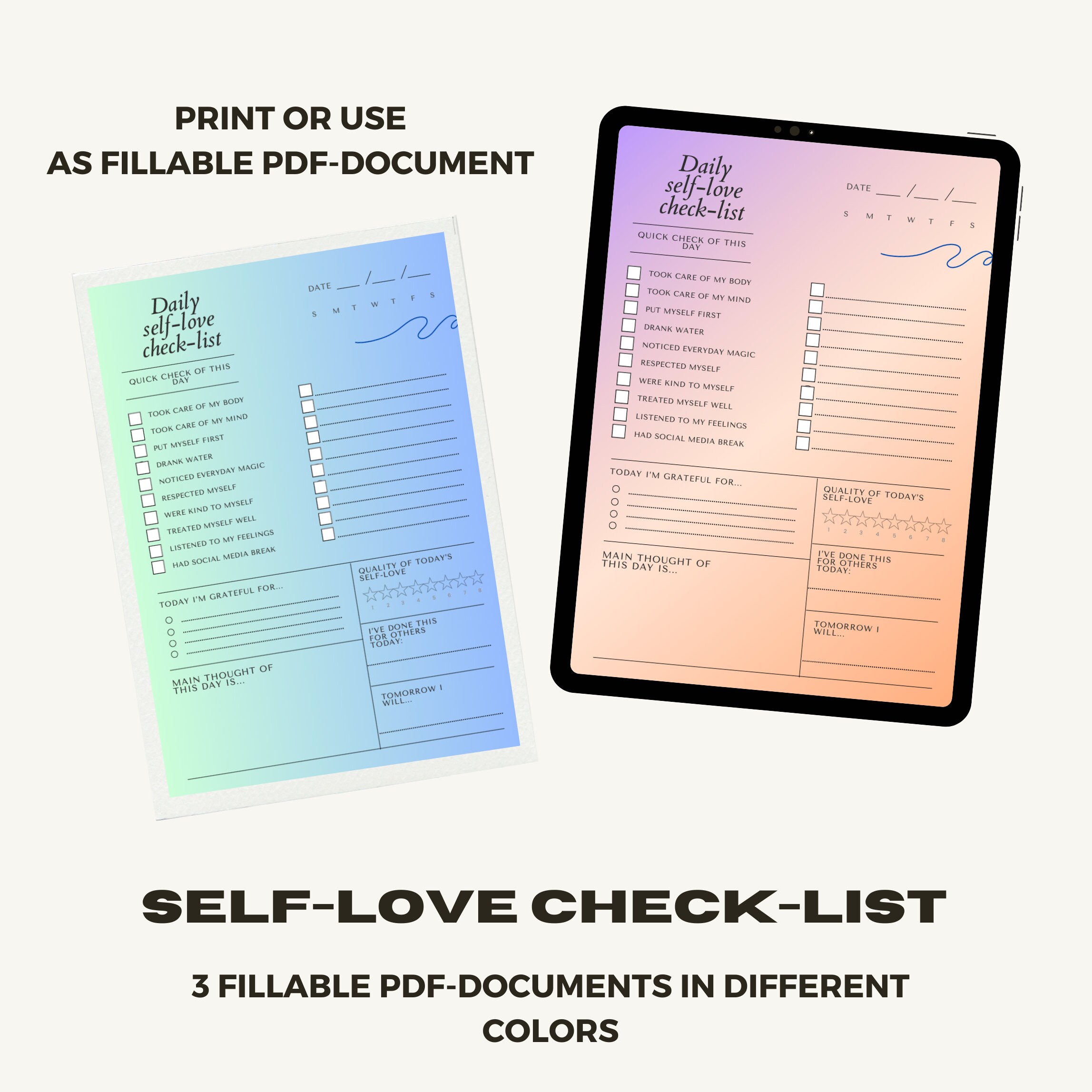 Self-love Checklist / Digital Planner / Checklist for Mental Health - Etsy