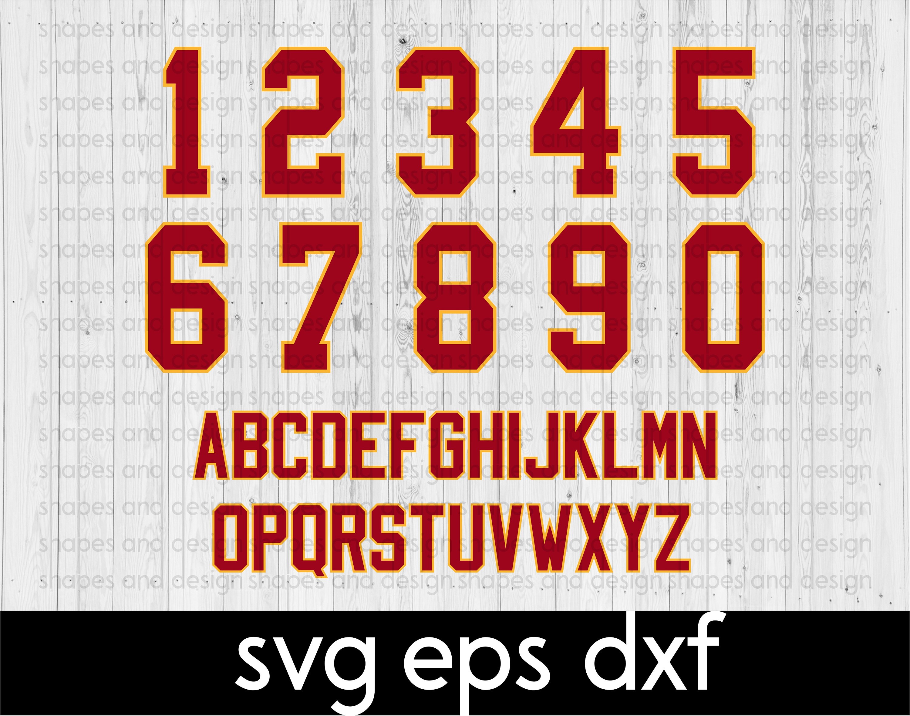 Chiefs Numbers and Letters Vector Svg Eps Dxf for Cut and - Etsy