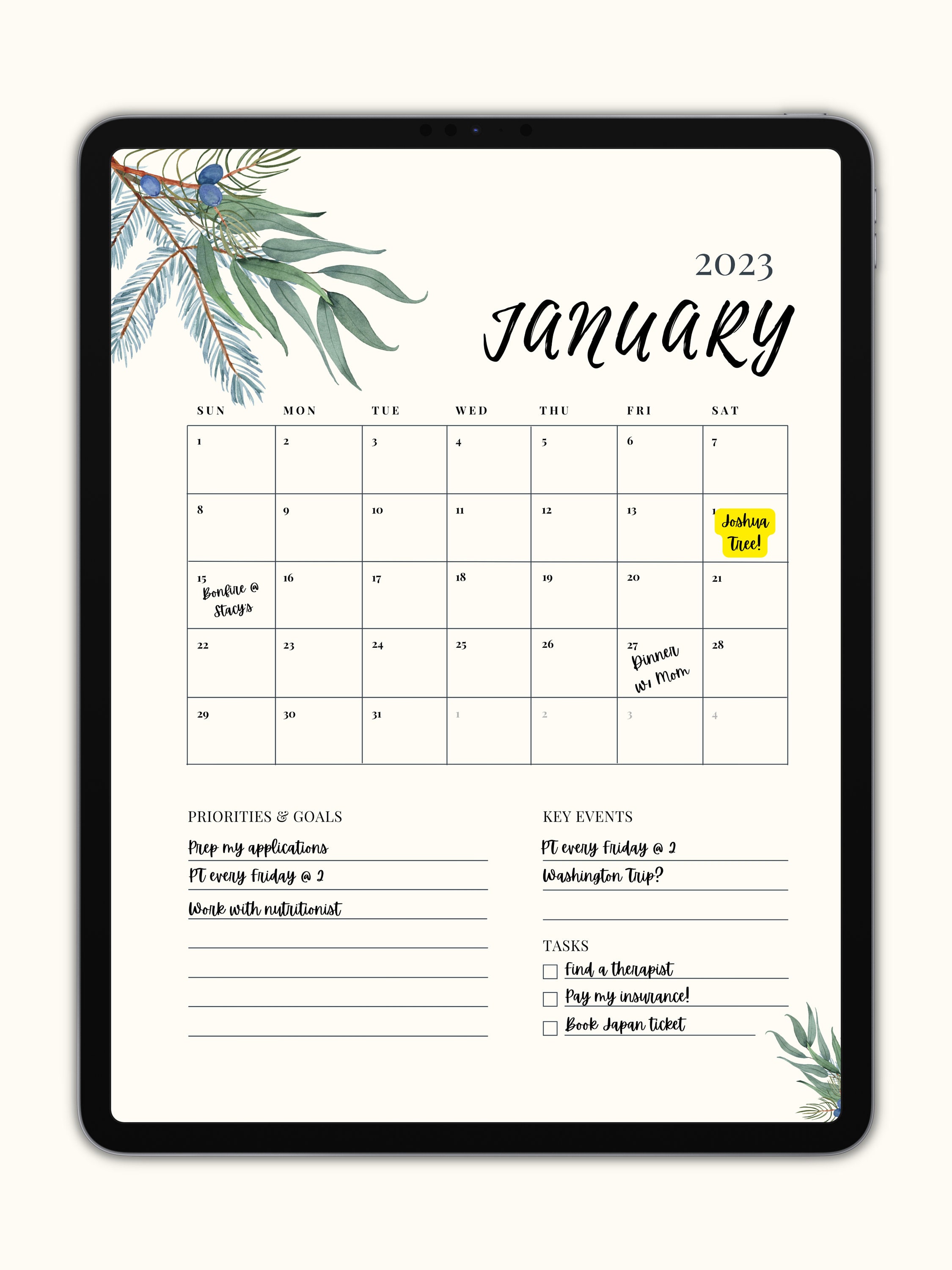 2023 Floral Calendar Printable | Portrait, Vertical | Digital Download ...