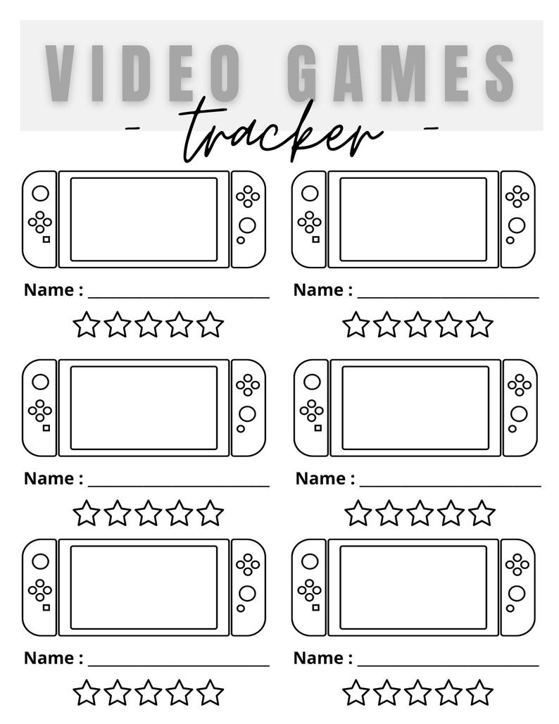 Video Game Tracker Printable PDF | Nintendo Switch Game Wishlist ...