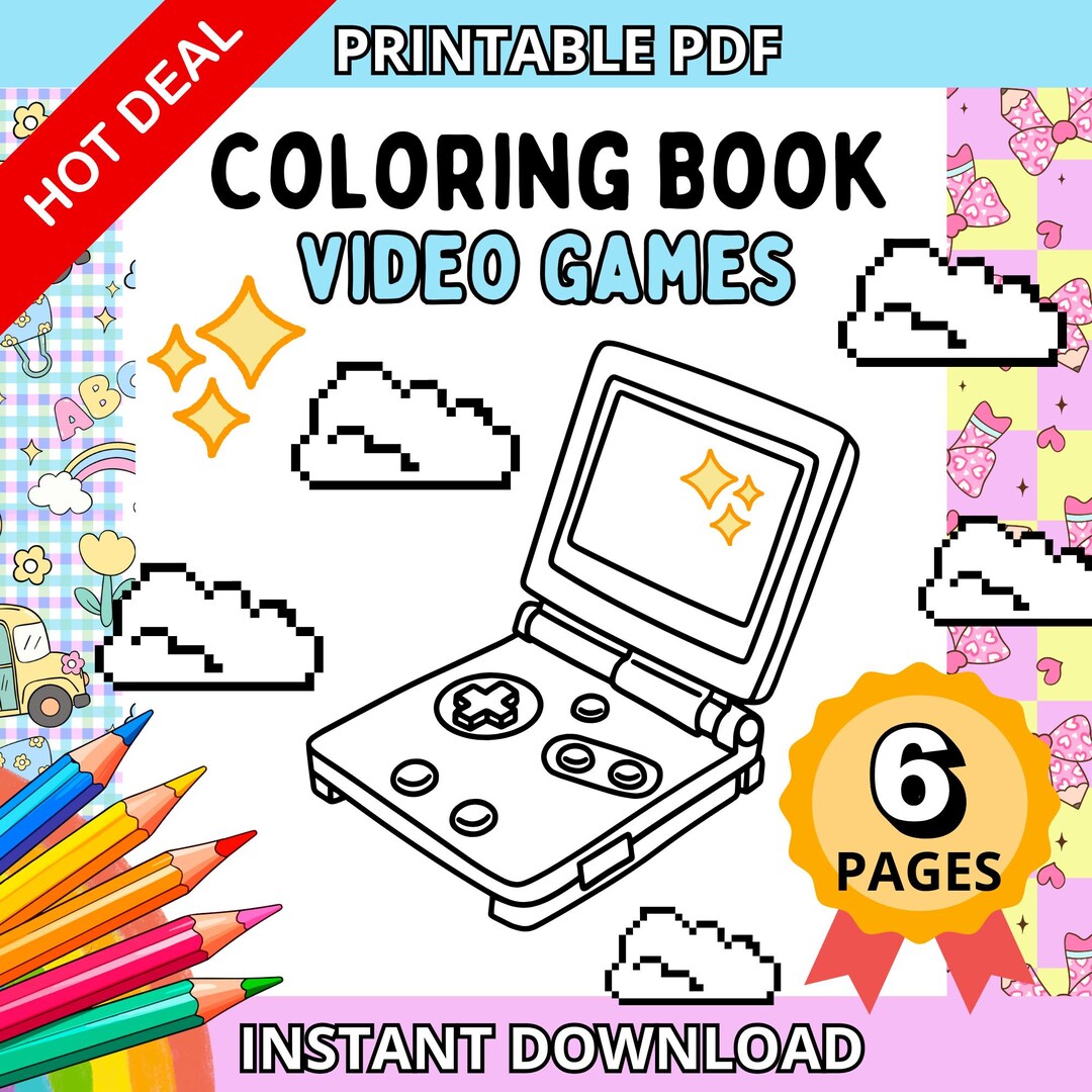 Video Game Coloring Book PDF - 6-page Digital Download for Gamers ...