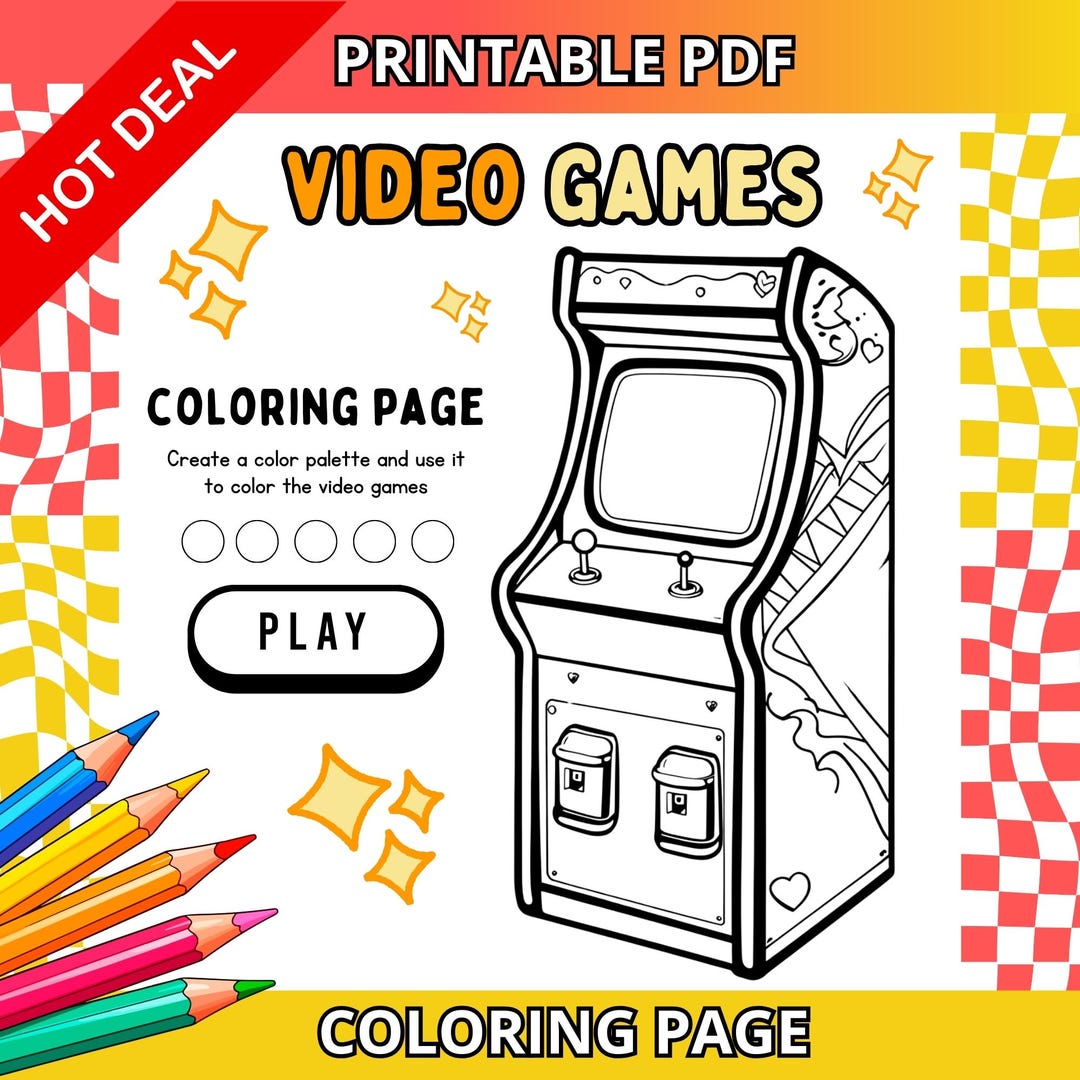 Retro Arcade Machine Coloring Page for Adults & Kids - Fun Video Game ...