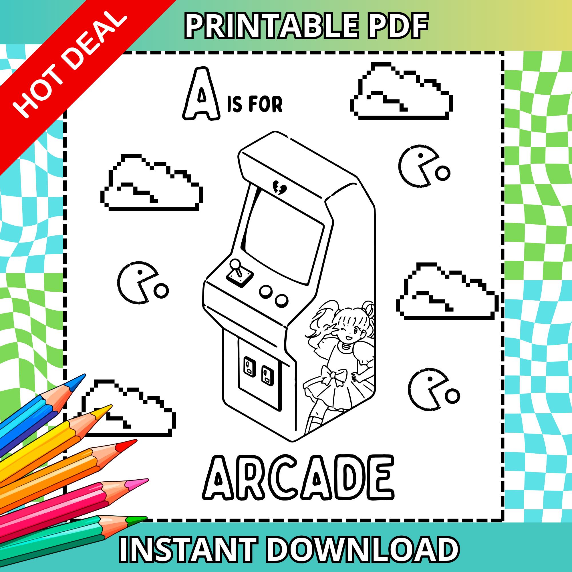 Arcade Game Coloring Page for Toddlers & Kids: Fun ABC Learning ...