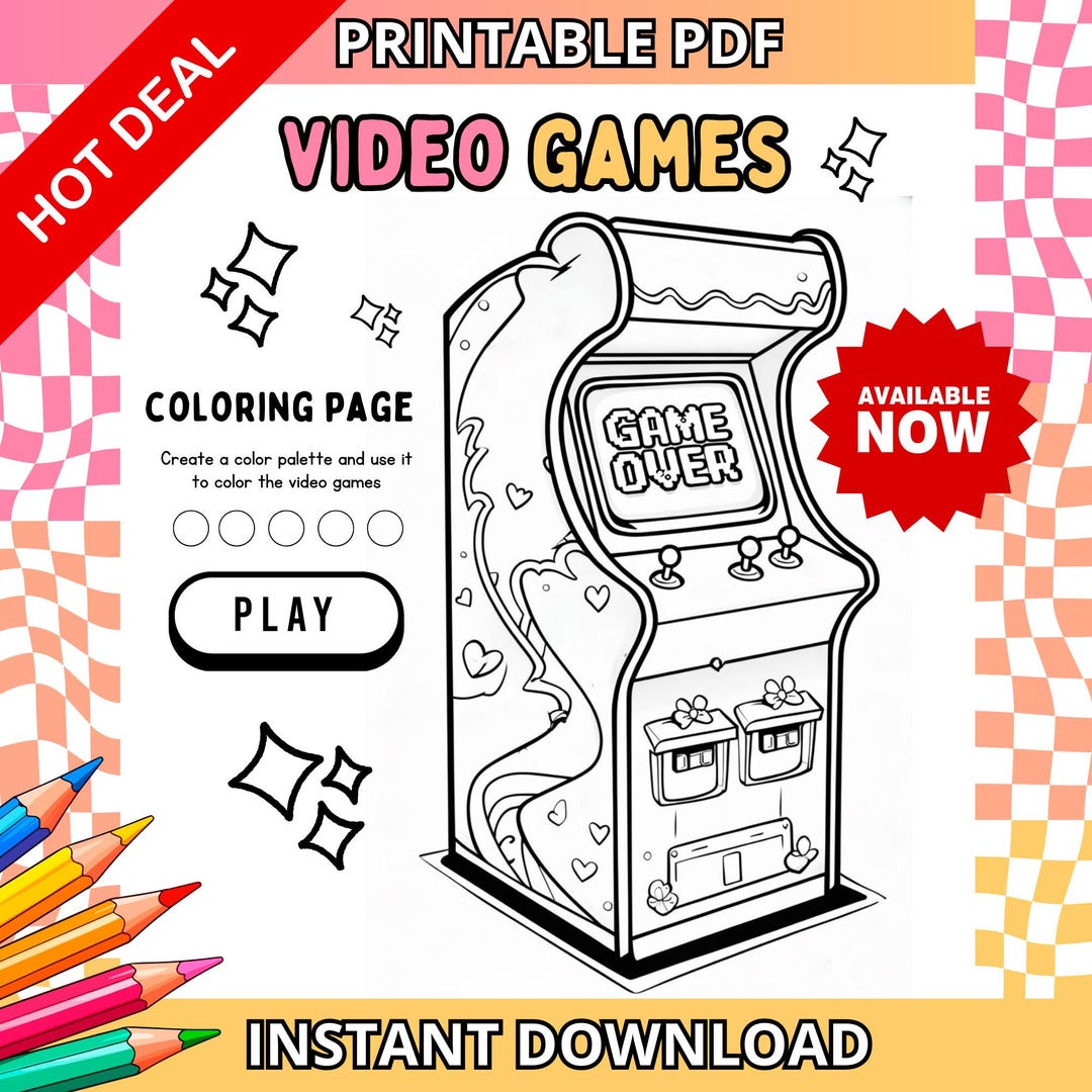 Video Game Arcade Machine Coloring Page for Toddlers, Kids, Adults ...