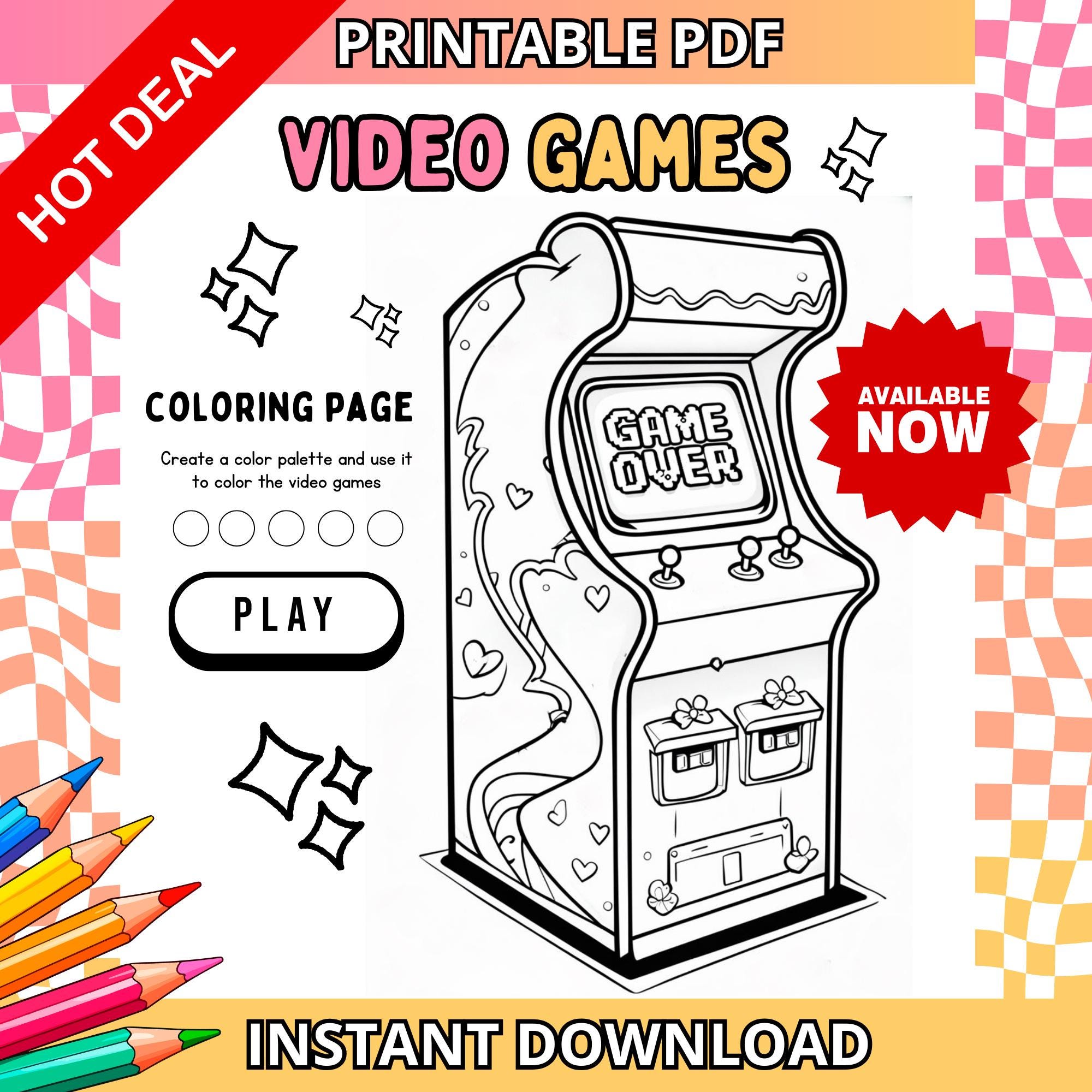 Video Game Arcade Machine Coloring Page for Toddlers, Kids, Adults ...
