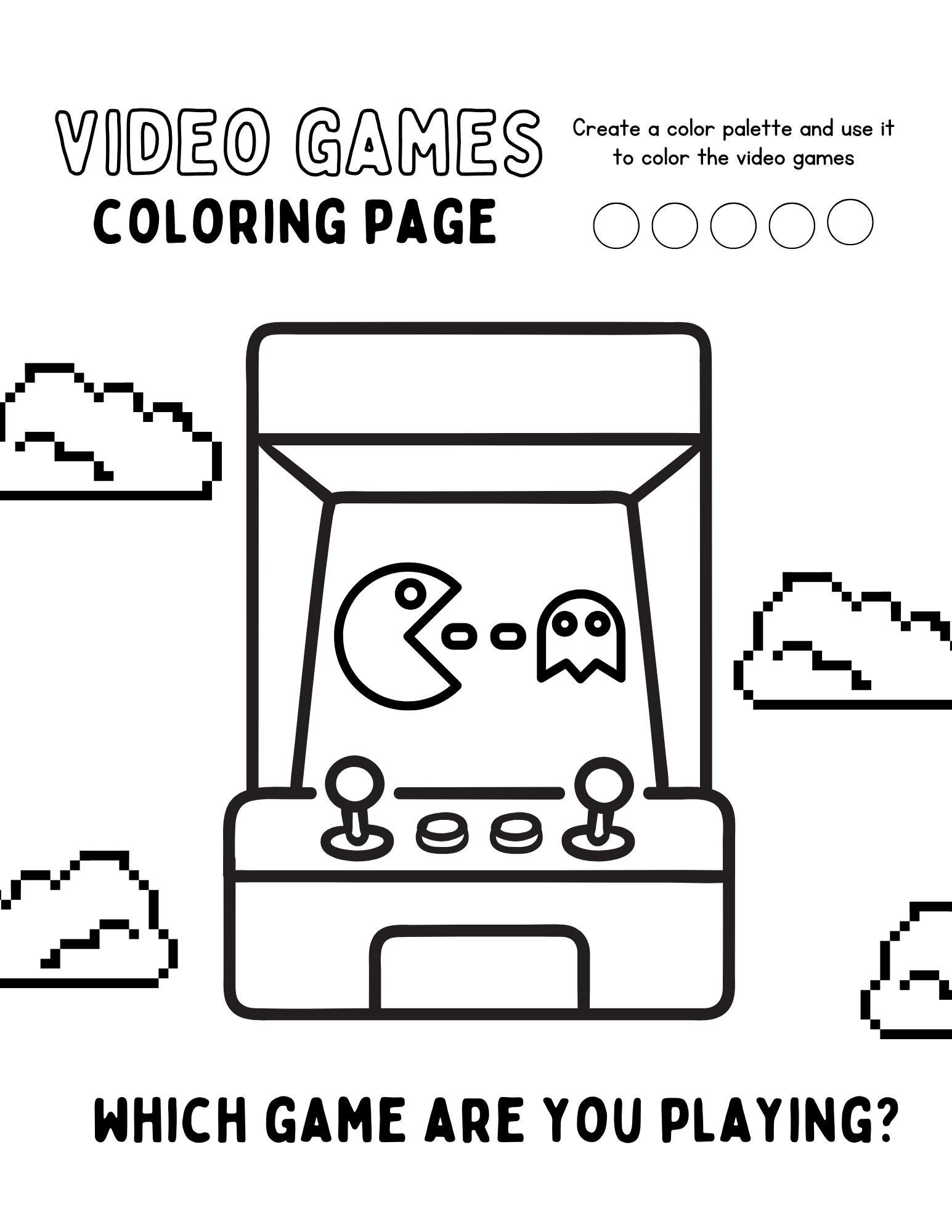 Video Game Coloring Page - Arcade Machine & Pac-man Activity for Gamers ...