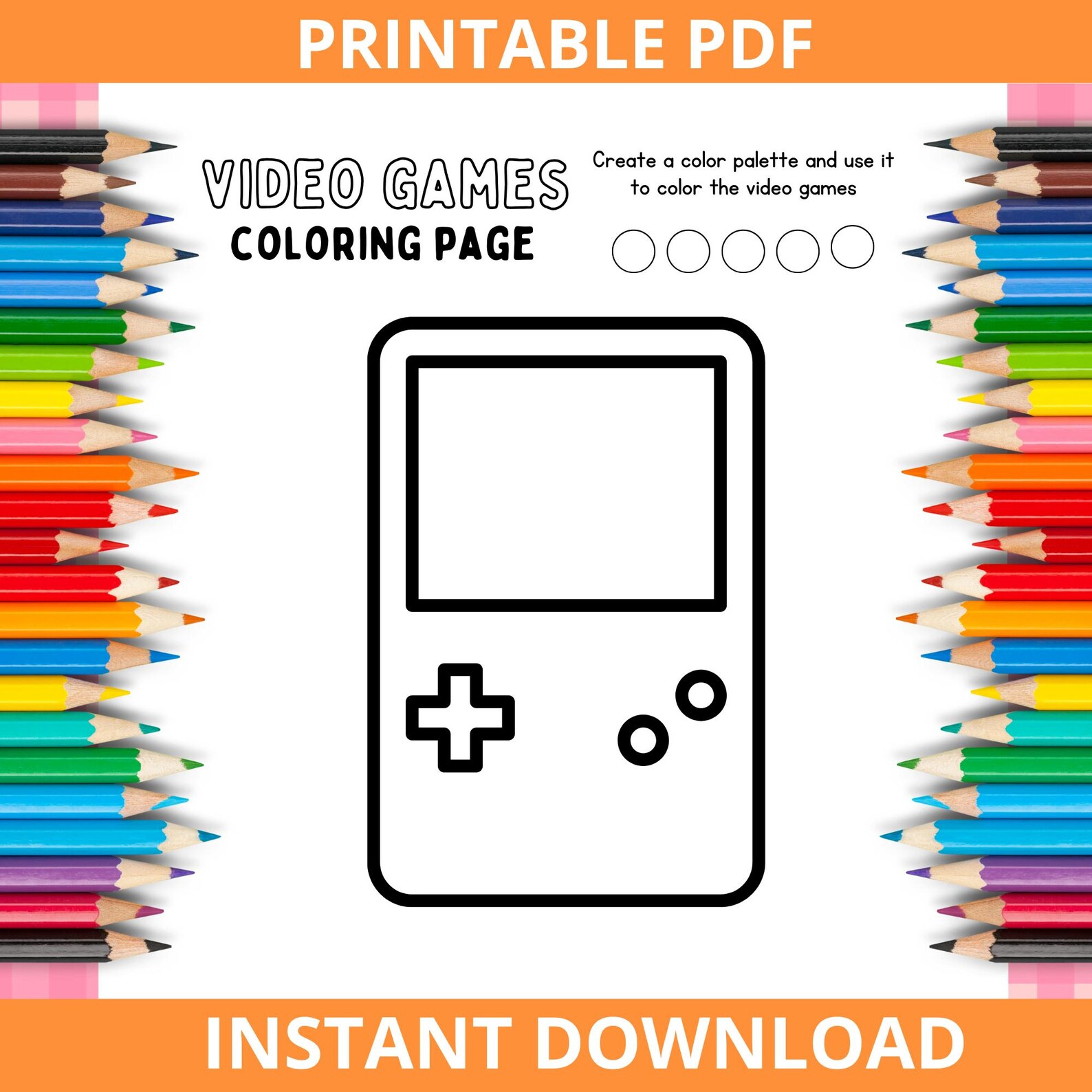 Printable Game Boy Gaming Coloring Page - Retro 90s Video Game Console ...
