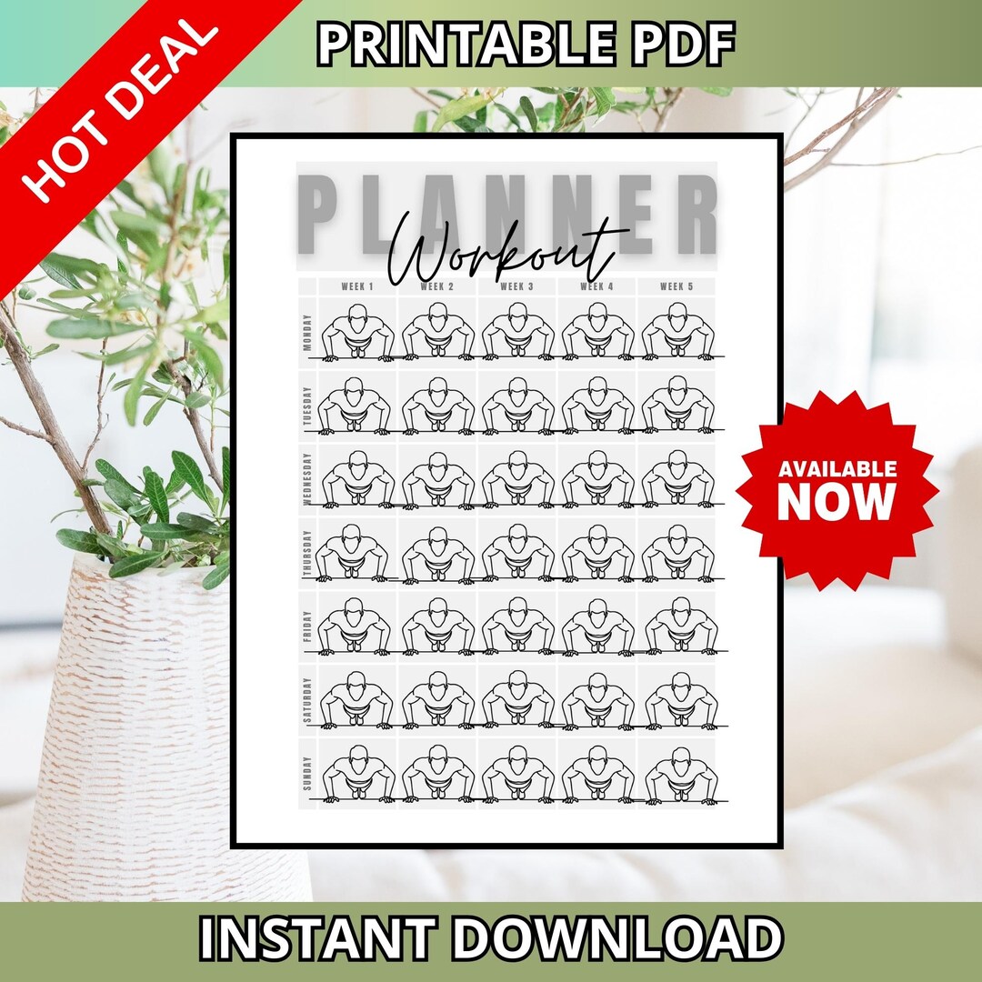 Ultimate Fitness Planner Printable | Push up Challenge Tracker & Weekly ...