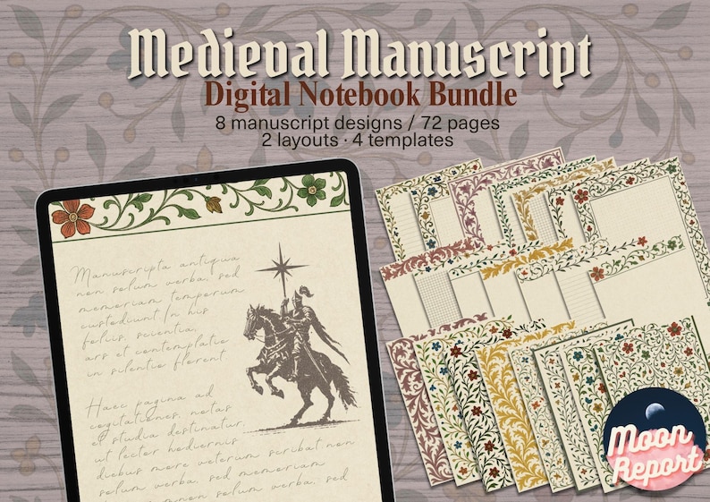 Medieval Manuscript Digital Notebook – 72 Pages PDF | Dark Academia ...