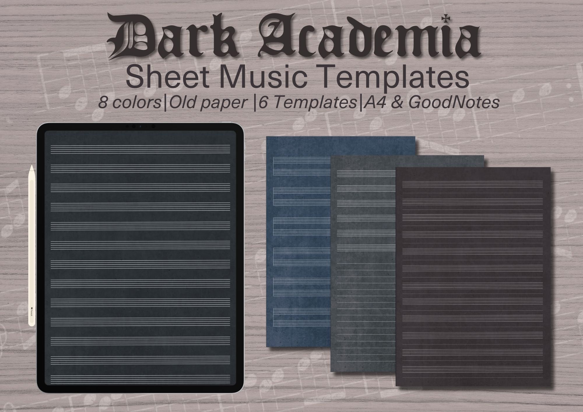 Dark Academia Style Music Note Sheet Digital Notebook A4 & Goodnotes - Etsy