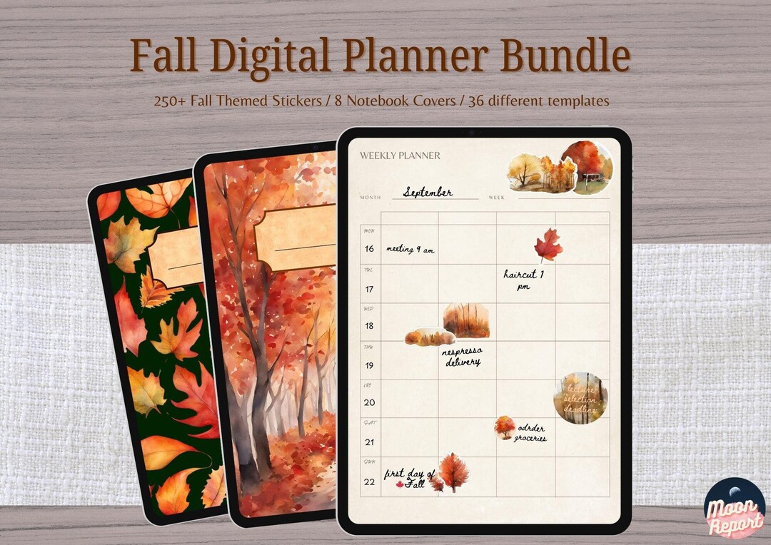 Fall Digital Planner Bundle | 250+ Autumn Stickers, 8 Notebook Covers ...