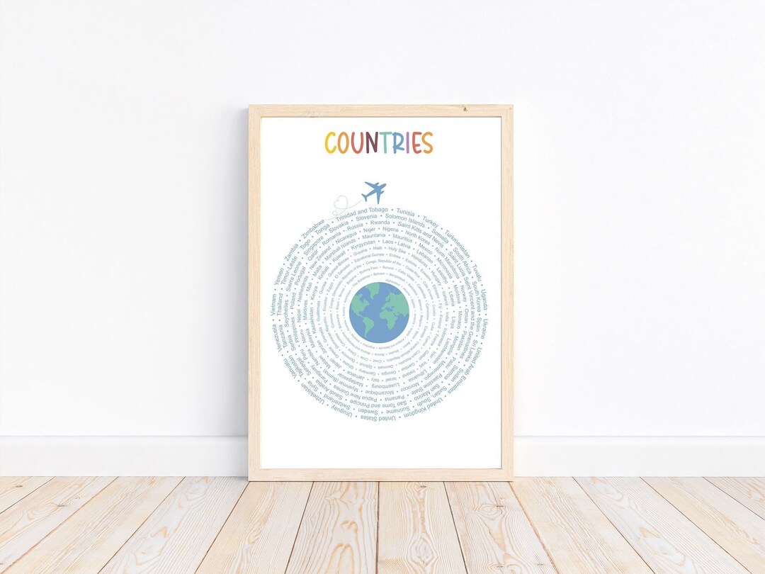 World Countries, Globe, Education, Wall Art, Geography Poster, Kids ...