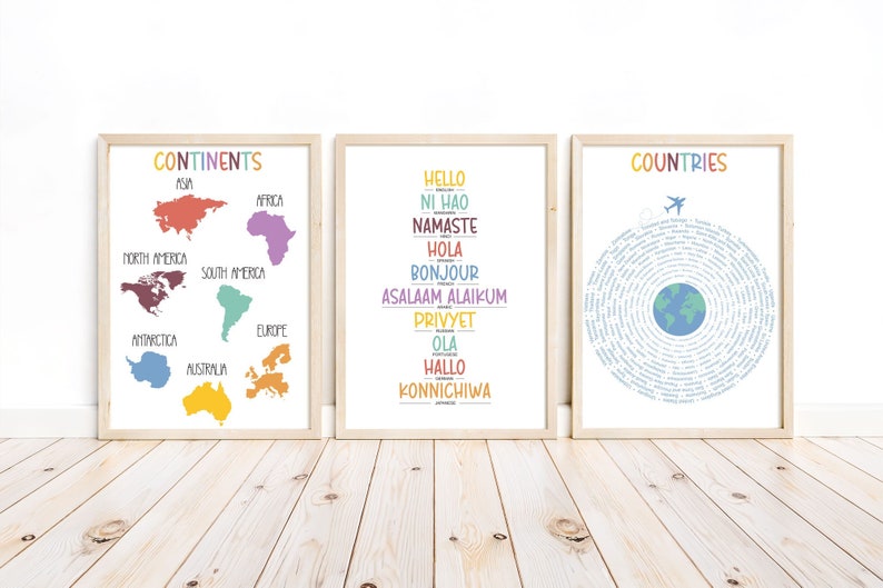Continents Educational Wall Art Geography Poster Kids Room - Etsy
