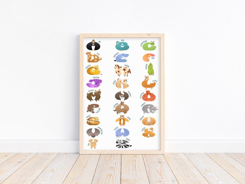 Animal Alphabet, Education, Digital Poster, Fun Learning, Nursery Print ...