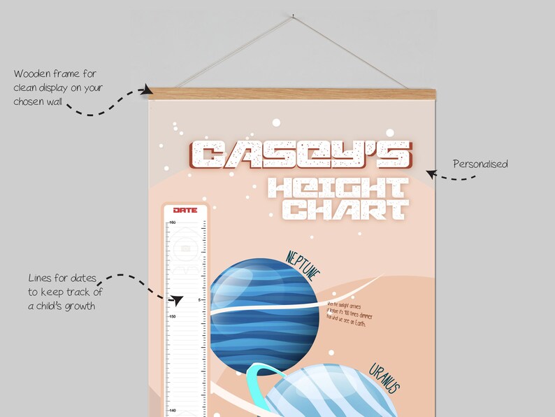 Personalised Space Height Chart, Solar System, Planets, Kids Room ...