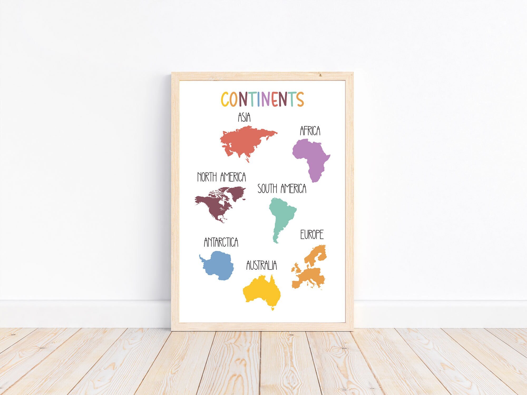 Continents, Educational Wall Art, Geography Poster, Kids Room Decor ...