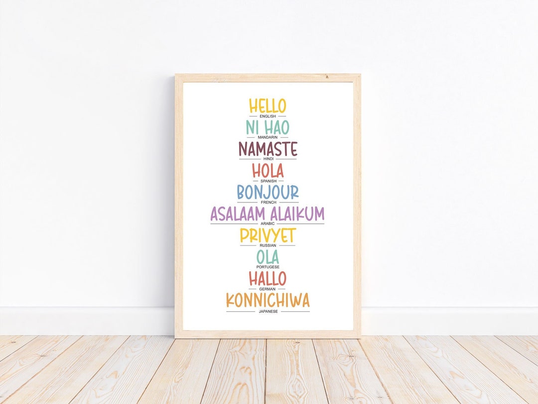 Hello in 10 Languages, Educational Wall Art, Geography Poster, Kids ...
