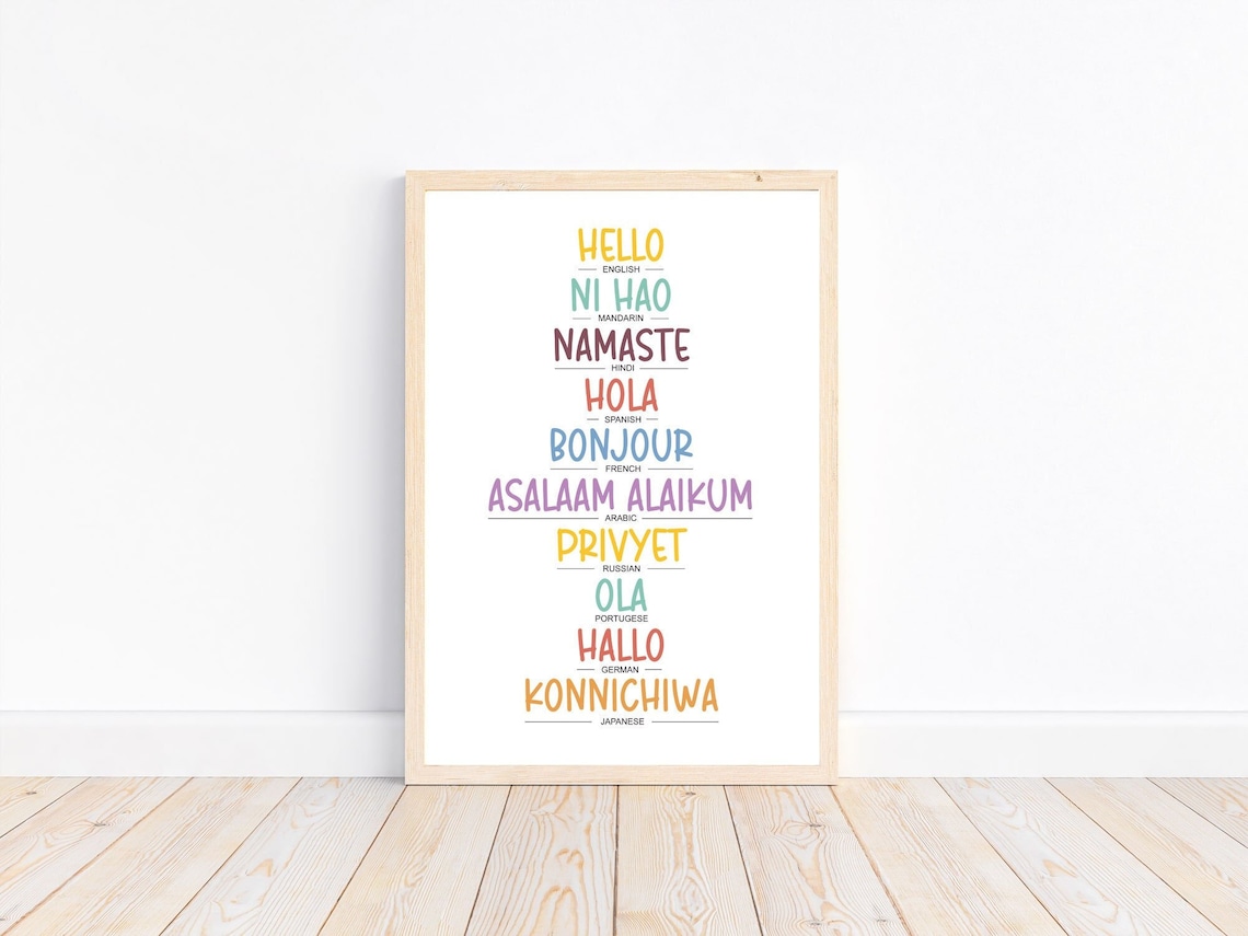 Hello in 10 Languages, Educational Wall Art, Geography Poster, Kids ...