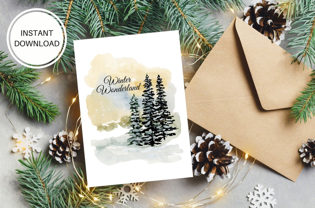 DIY Printable Greeting Card Winter Wonderland Minimalist Christmas Card ...