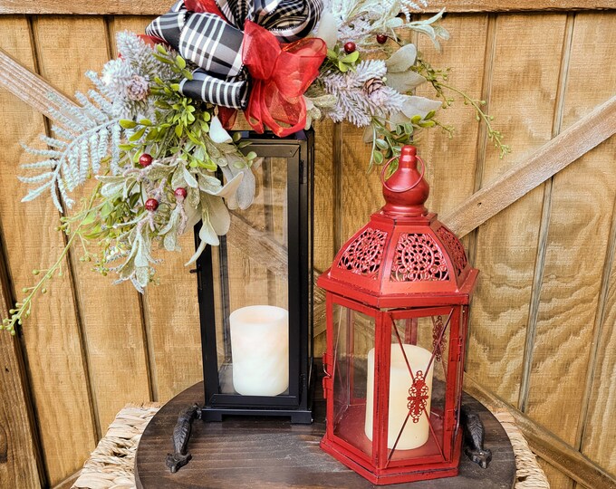 Lantern With Winter Evergreen Topper, Christmas Lantern, Lantern Swag ...