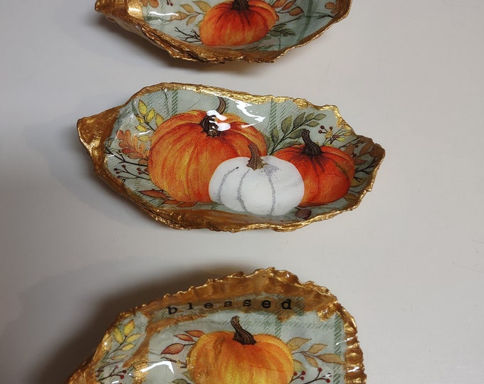 Fall/autumn Leaves, Decoupage Seashell, Trinket Dish, Ring Dish ...