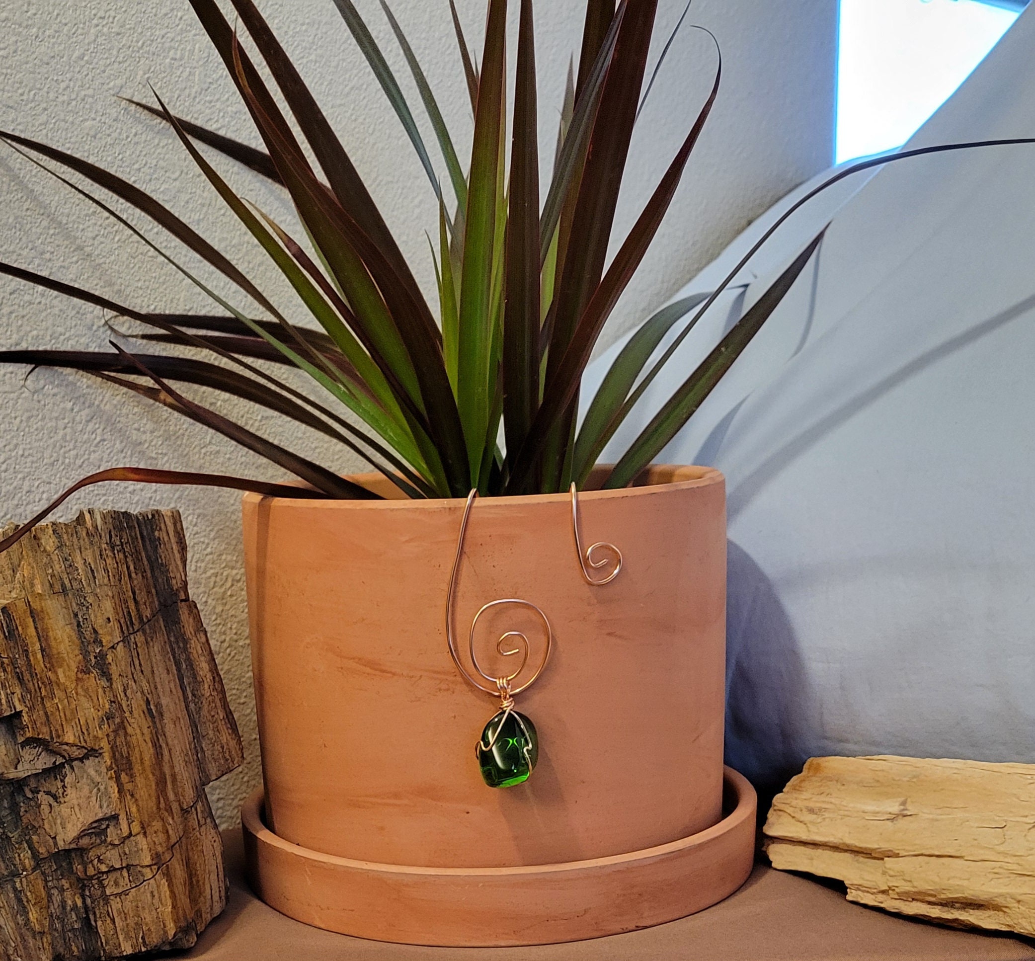 Crystal Bloom Potted Plant Decor, Hanging Crystal, Copper Wire Wrapped ...