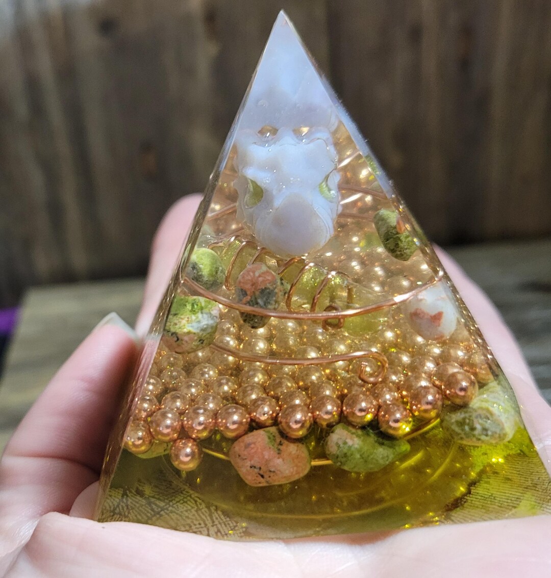 Orgonite Pyramid (ocean Jasper Dragon Head & Quartz Point) - Etsy