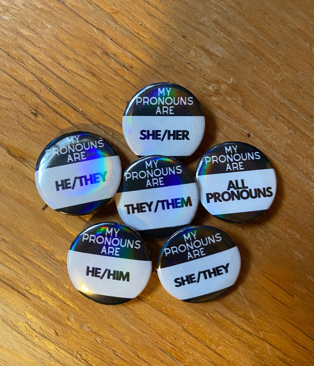 Holographic Pronoun Button Pins Pronoun Pins Set She/her, He/him, She ...