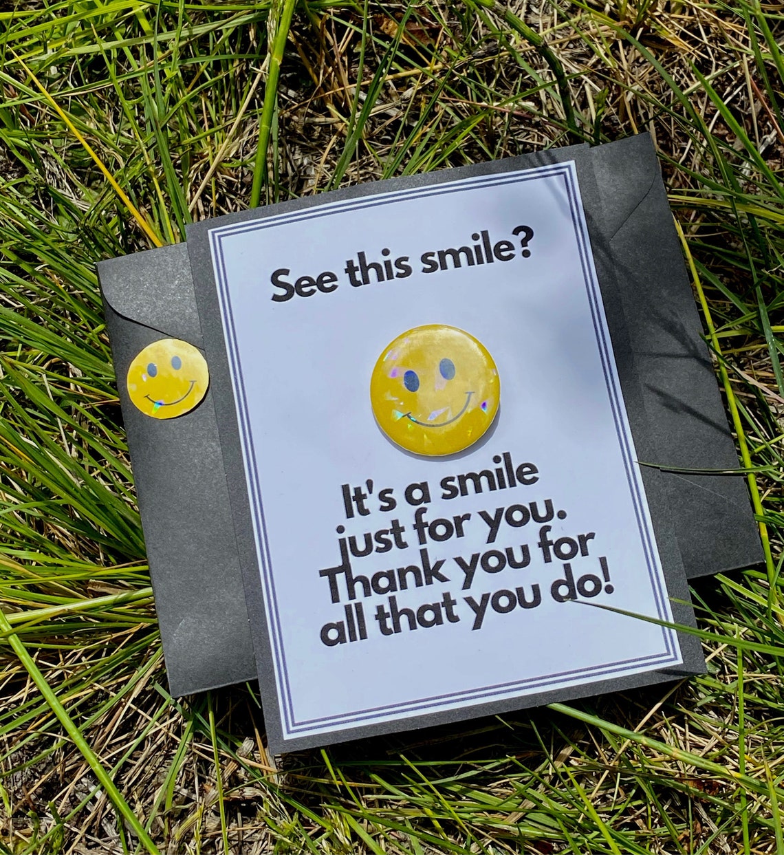 Smile Button Pin Card Thank You Gift Thank You Card - Etsy