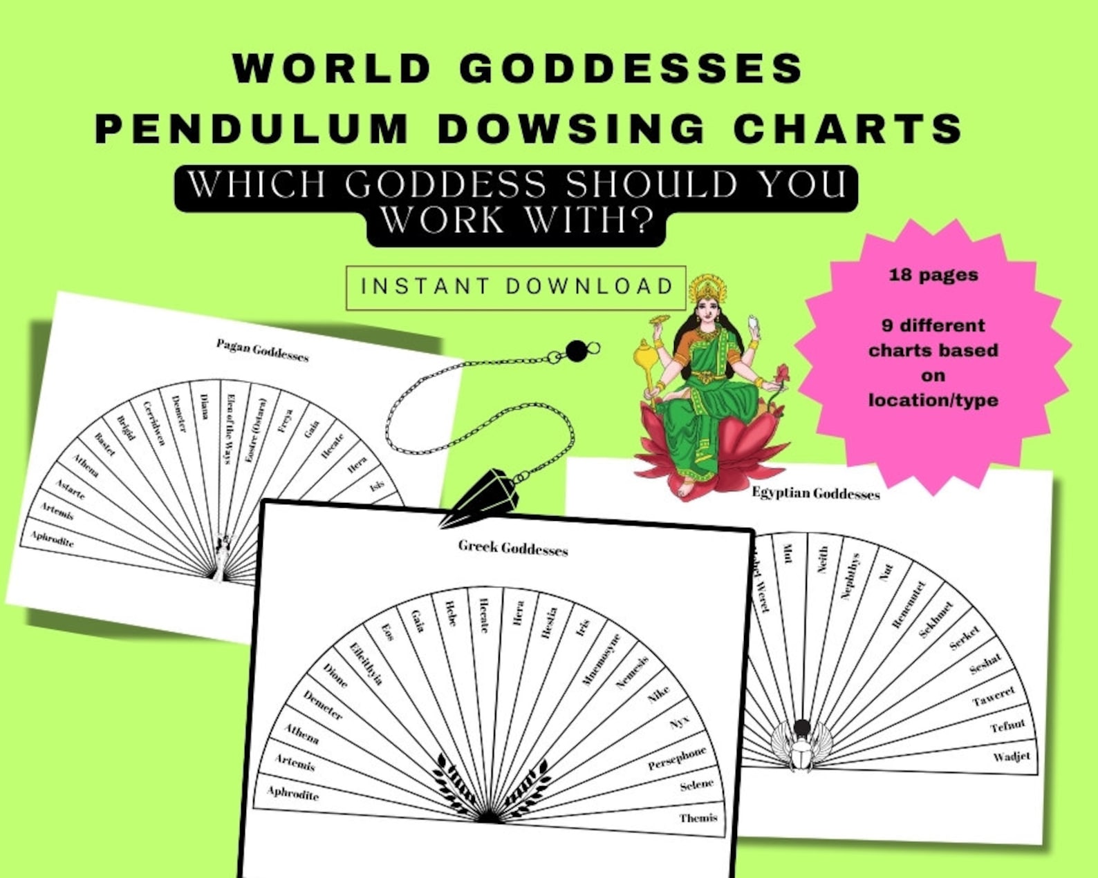 Goddess Pendulum Dowsing Charts: Deity Identification Set (digital ...