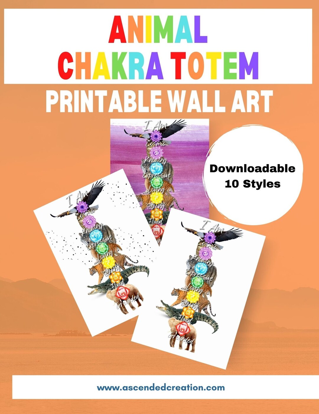 Digital I Am Chakra Animal Totem Wall Art-printable Chakra Art-digital ...