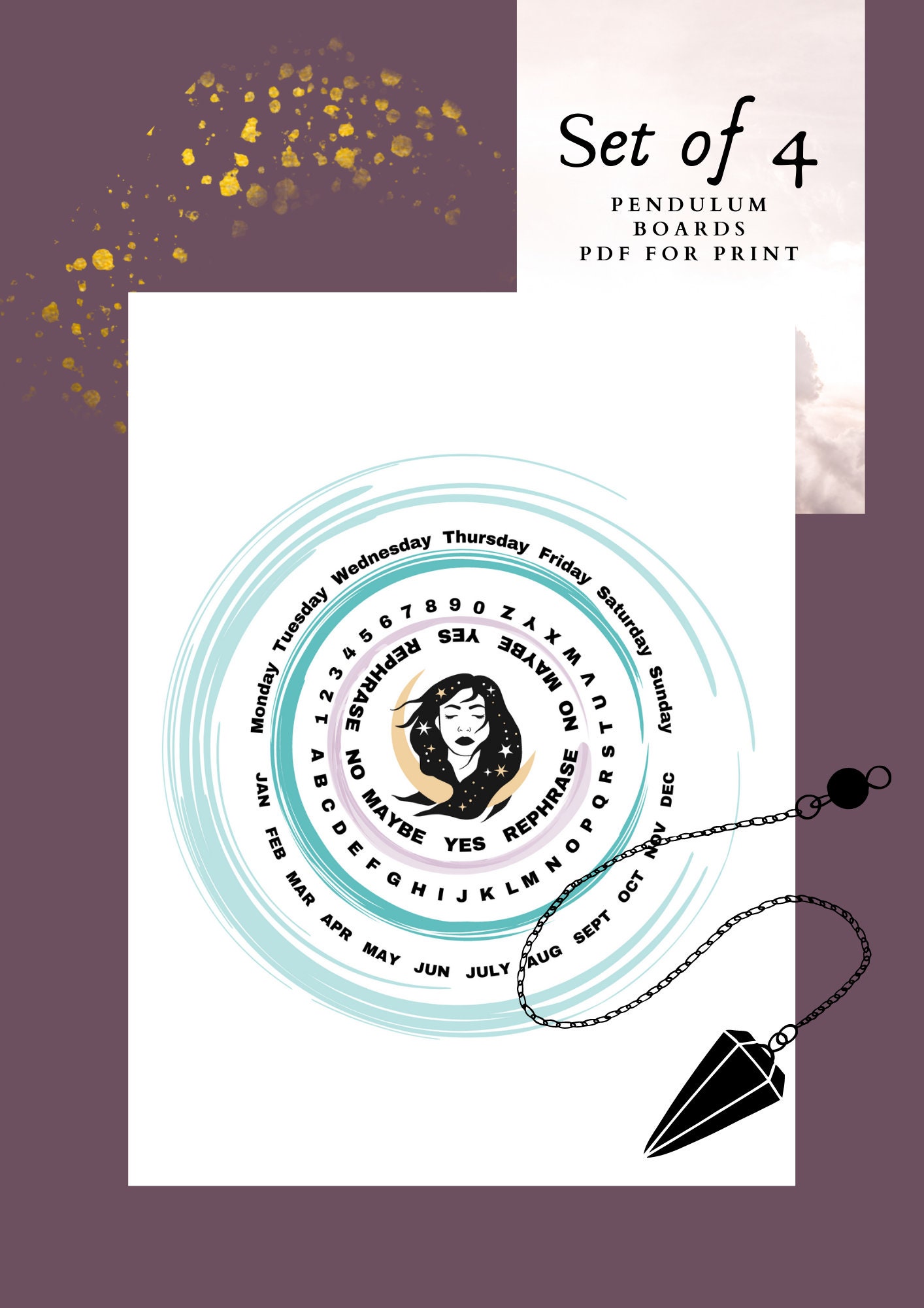 Digital Pendulum Board Set, Dowsing Chart, Dowsing Board, Higher Self ...