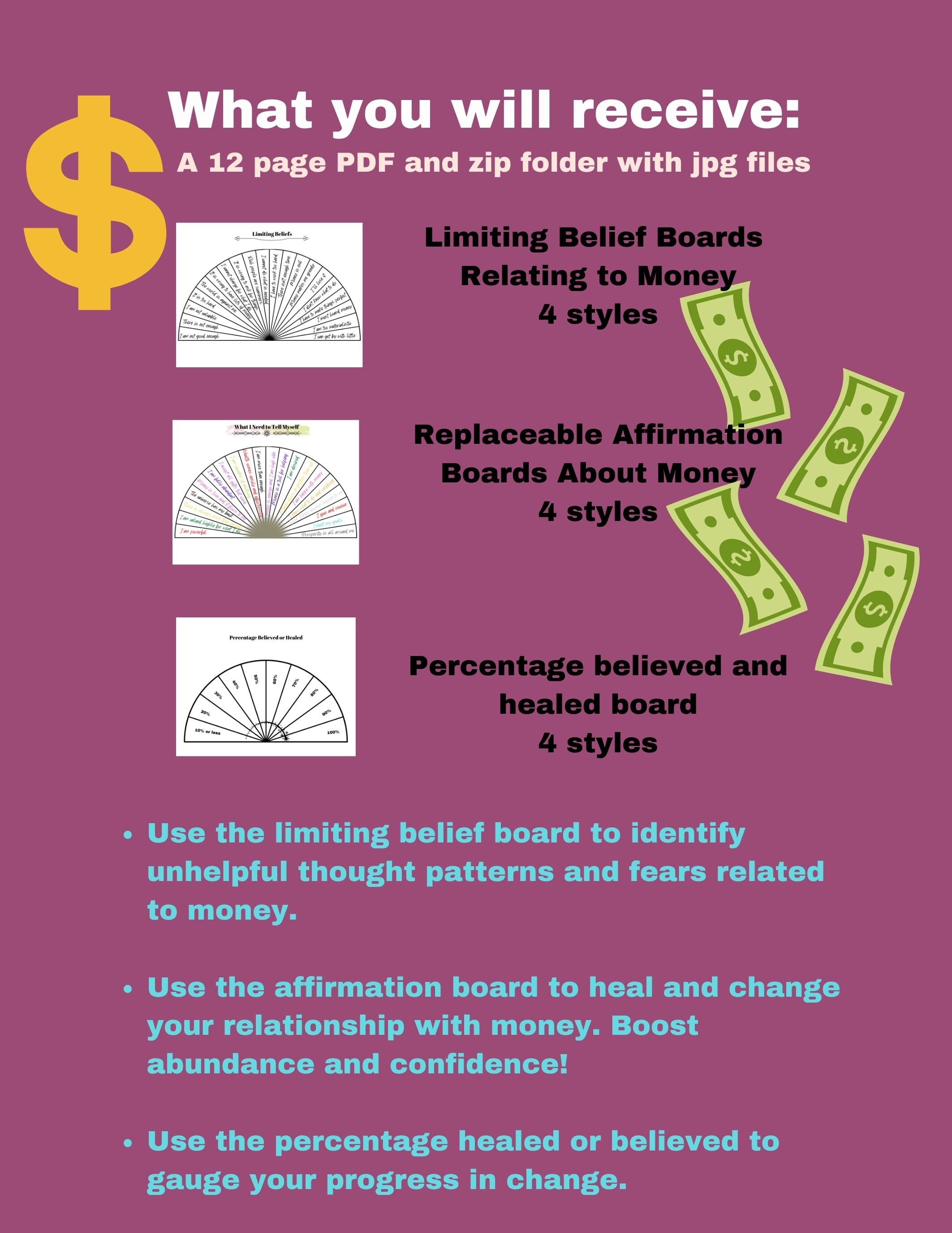 Money Self-sabotage Pendulum Board: Limiting Beliefs Dowsing Chart ...