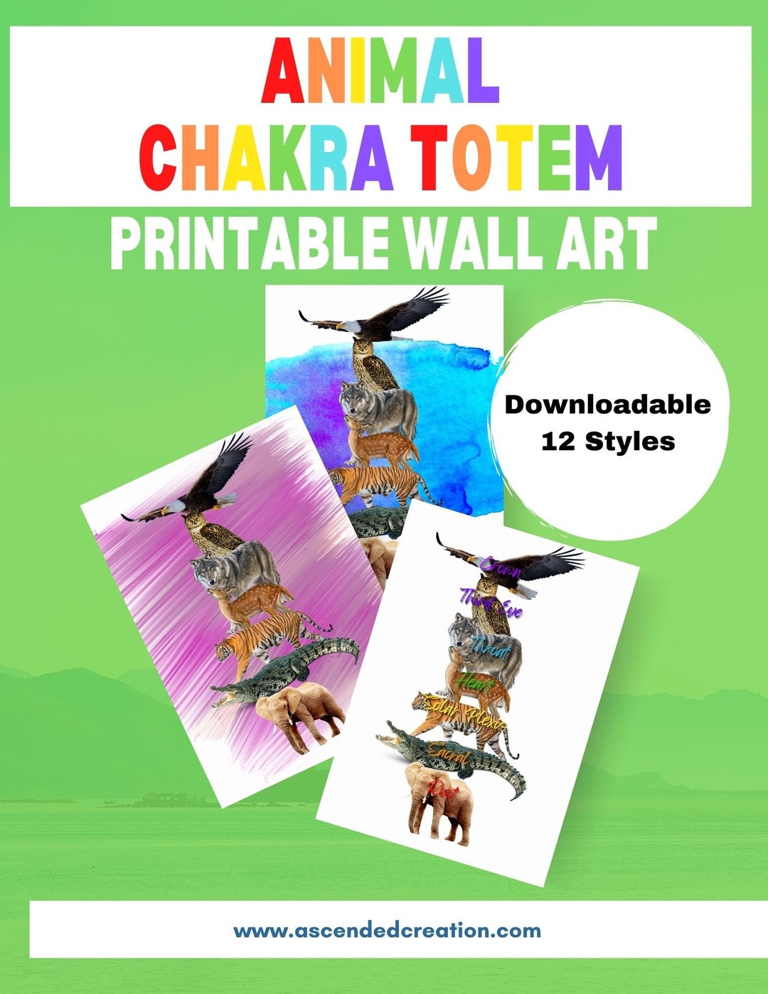 Chakra Animal Totem Art: Spiritual Yoga Decor (digital Download) Set 3 ...