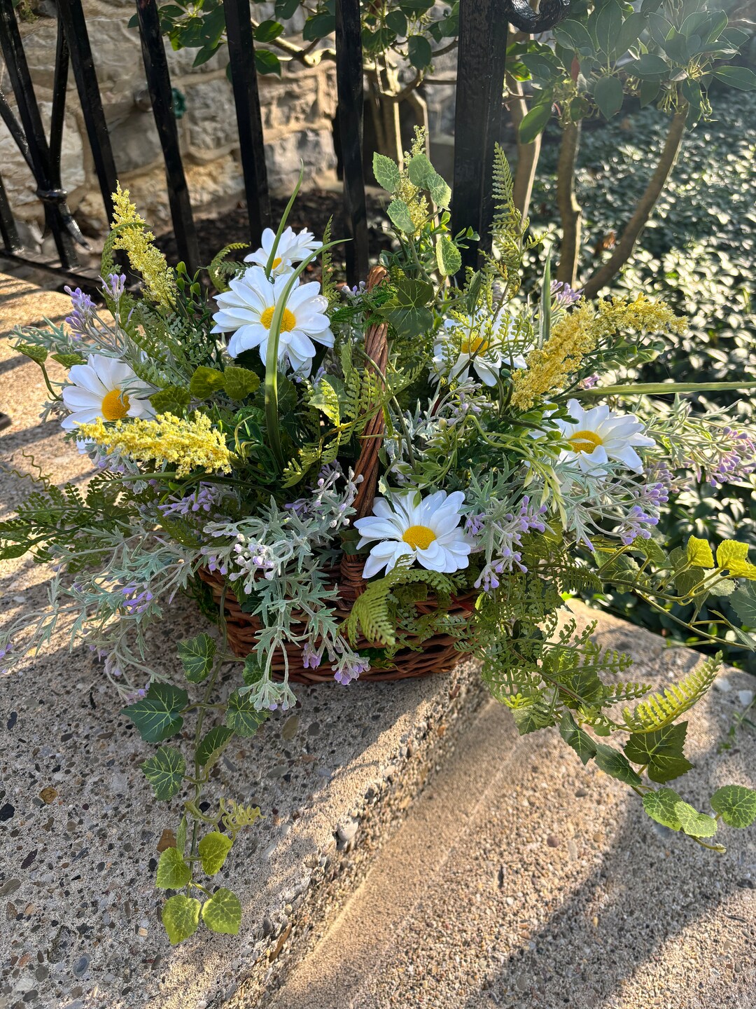 Floral Basket, Wildflower Basket, Wicker Floral Basket, Daisies, Faux ...