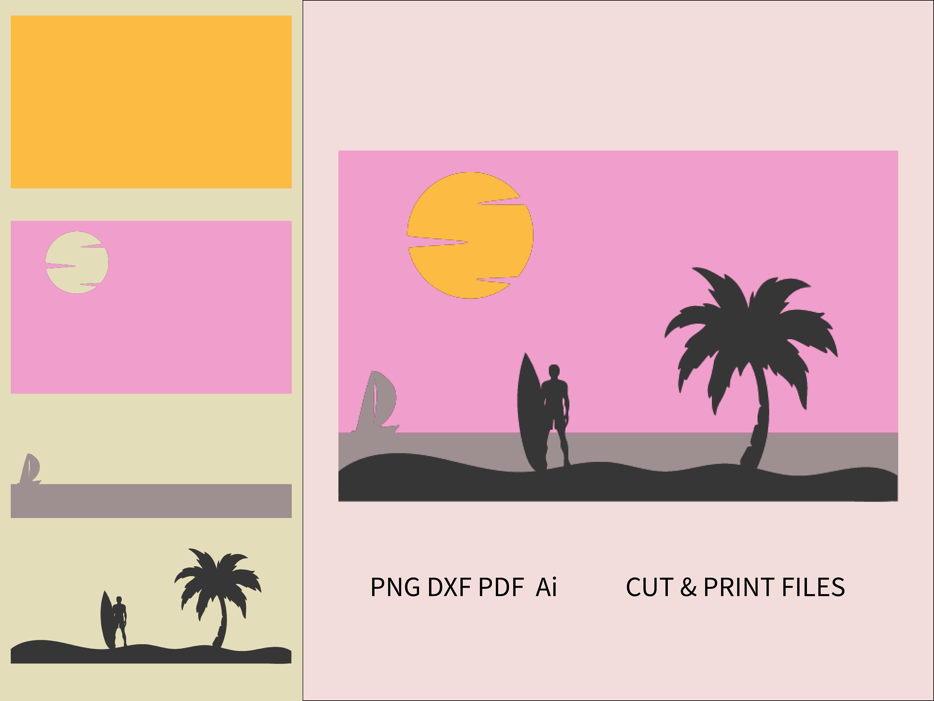 Beach Surf Landscape, Png, Dxf, Svg, Multi-layer Files, Layered ...