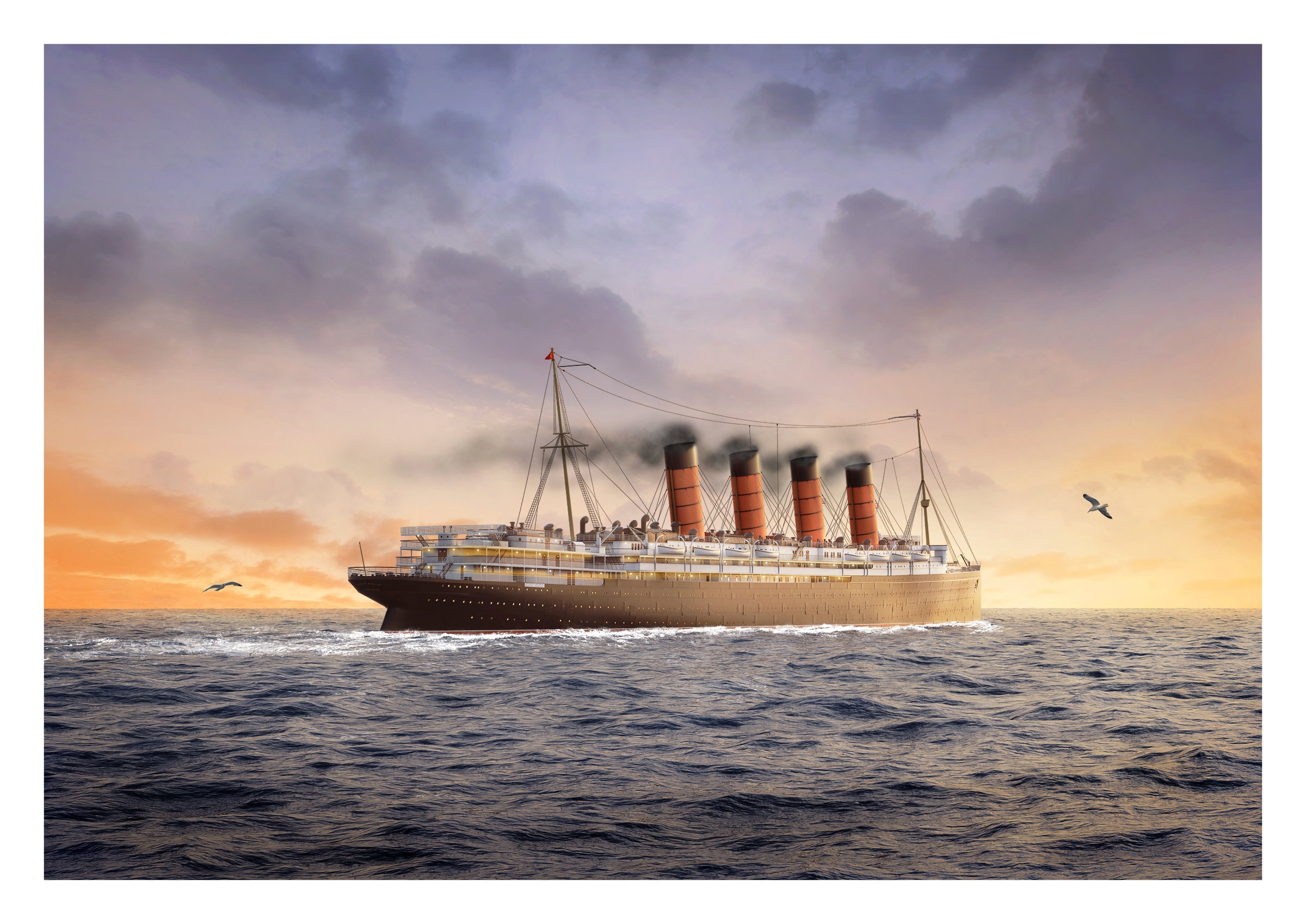 RMS Lusitania Ship, Historic Ocean Liner, Original Art Print ...