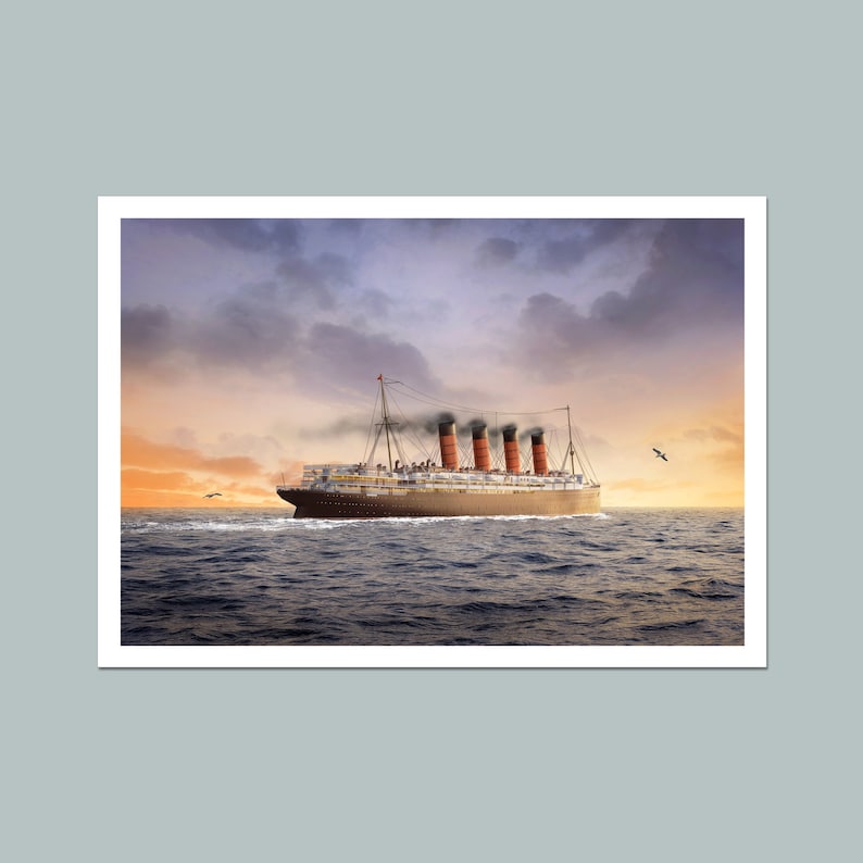 RMS Lusitania Ship, Historic Ocean Liner, Original Art Print ...